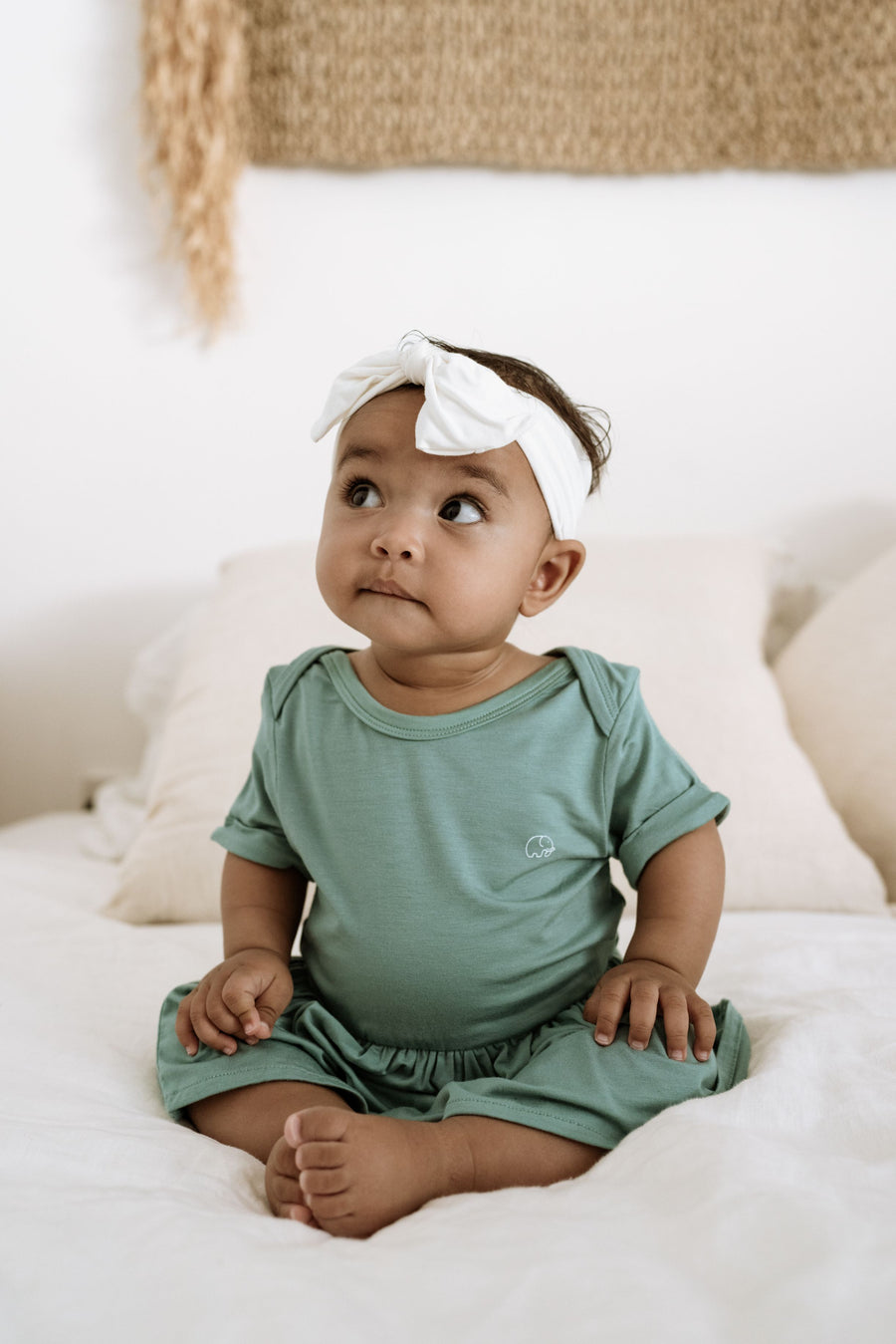 Organic Bamboo Spandex Onesie Dress- Sage Green – Anvi Baby