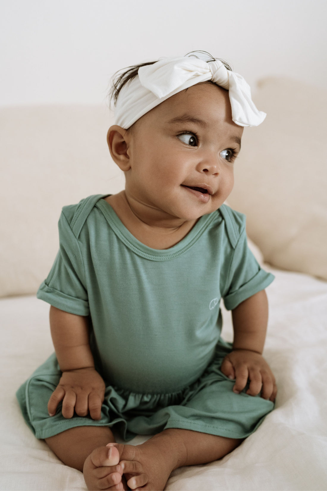 Organic Bamboo Spandex Onesie Dress- Sage Green – Anvi Baby